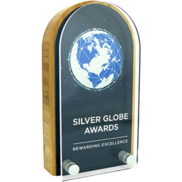 Printed Bamboo Block Award with Metal Plate & Acrylic Face - medium