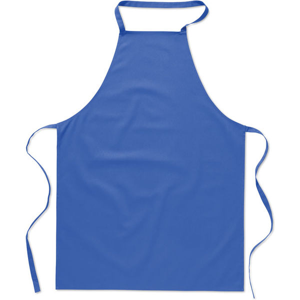 Printed Royal blue logo branded apron in cotton | Branding Ovation ...