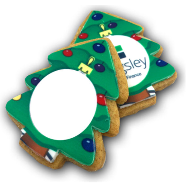 Printed Christmas Tree Shortbread With Logo Printed Edible Icing ...