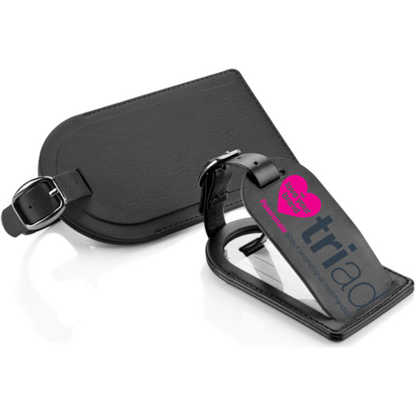 Promotional Black Belluno Large Luggage Tag With Security Flap