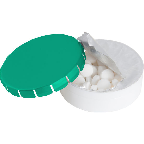 Promotional Round click plastic pot with sugar free mints